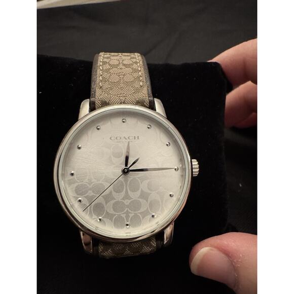 Coach | Accessories | Coach Grand Silver Watch And Signature Tan Strap ...
